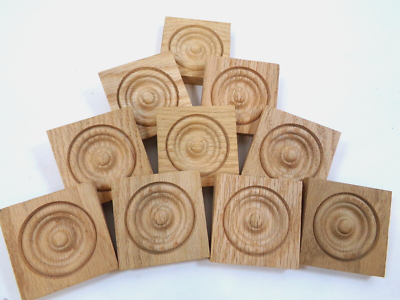 Wood Rosettes Corner Blocks 4 Plinth Blocks, Antique Bullseye