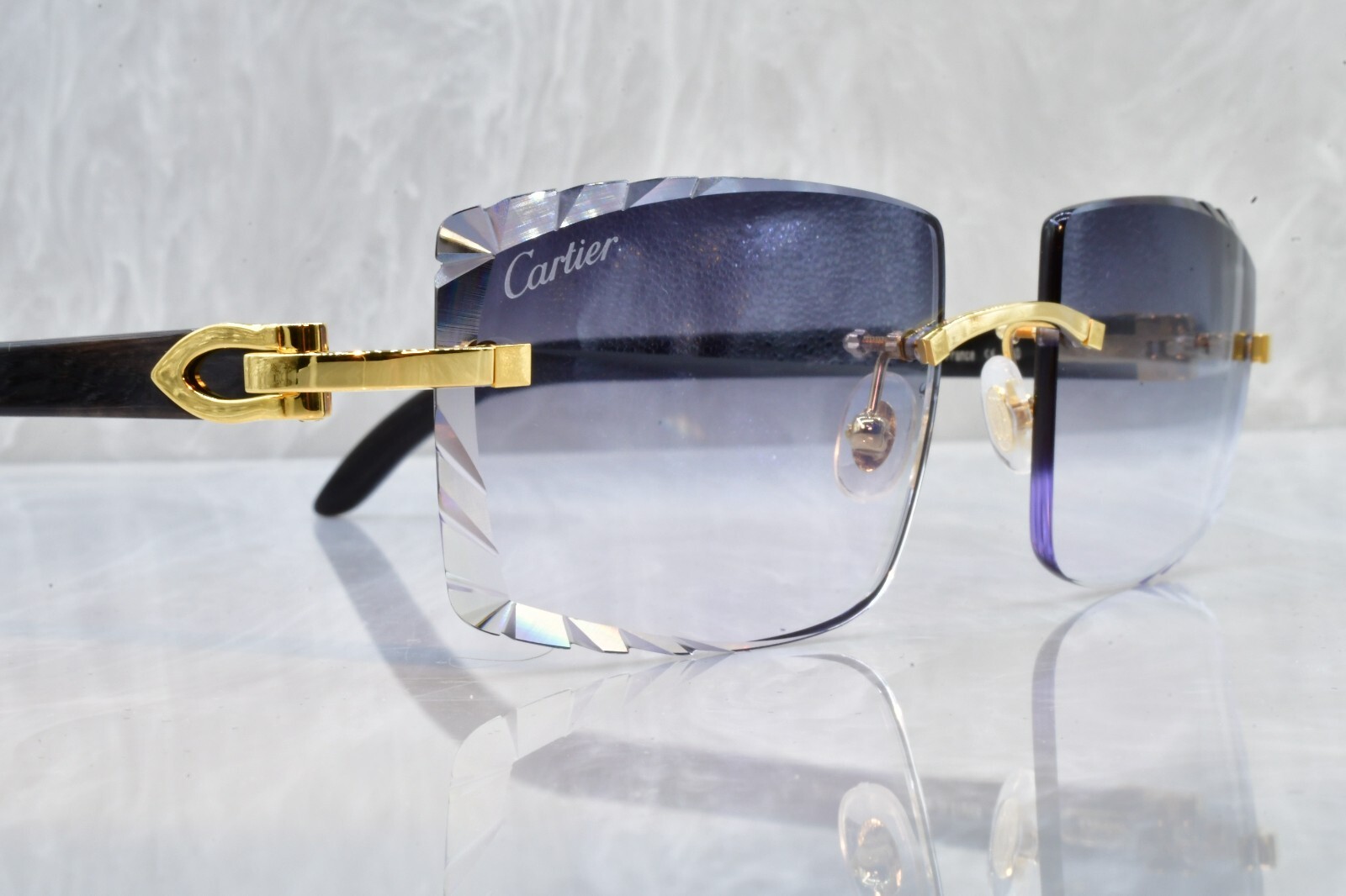 Cartier rimless black buff horn C decor gold Diamond Cut transition sunglasses | eBay