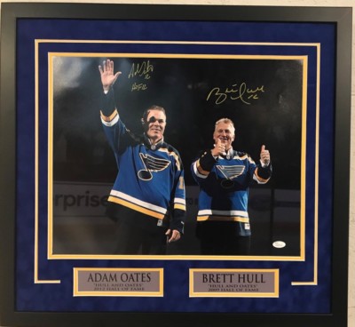 BRETT HULL & ADAM OATES FRAMED SIGNED INSC ST. LOUIS BLUES 16x20 PHOTO ...