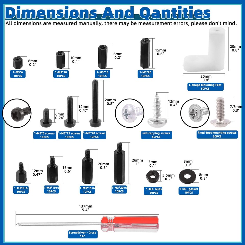 321 PCS M3 Nylon Hex Spacer Standoffs L-Type PCB Mounting Feet Kit ...
