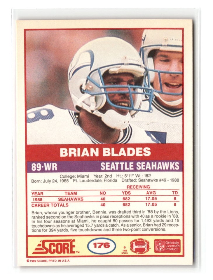1989 Score - #176 - Brian Blades RC - Seattle Seahawks | eBay