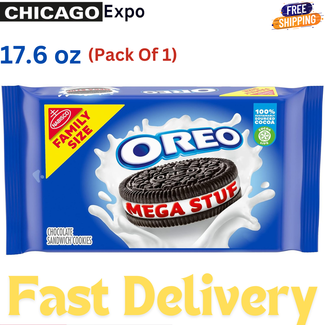 OREO Mega Stuf Chocolate Sandwich Cookies, Family Size, 17.6 oz (Pack ...