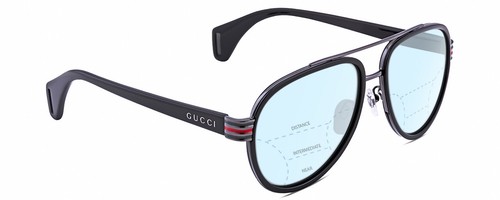 Gucci GG0447S Unisex Aviator Multi-Focus Blue Light Glasses Black ...