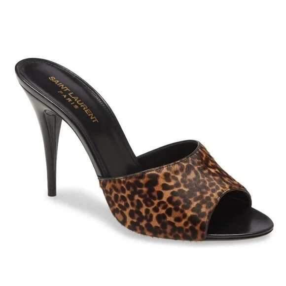 Saint Laurent Leopard Print Slide, High Heel Sandals, Size Saint Laurent Leopard Print Slide, High Heel Sandals, Size