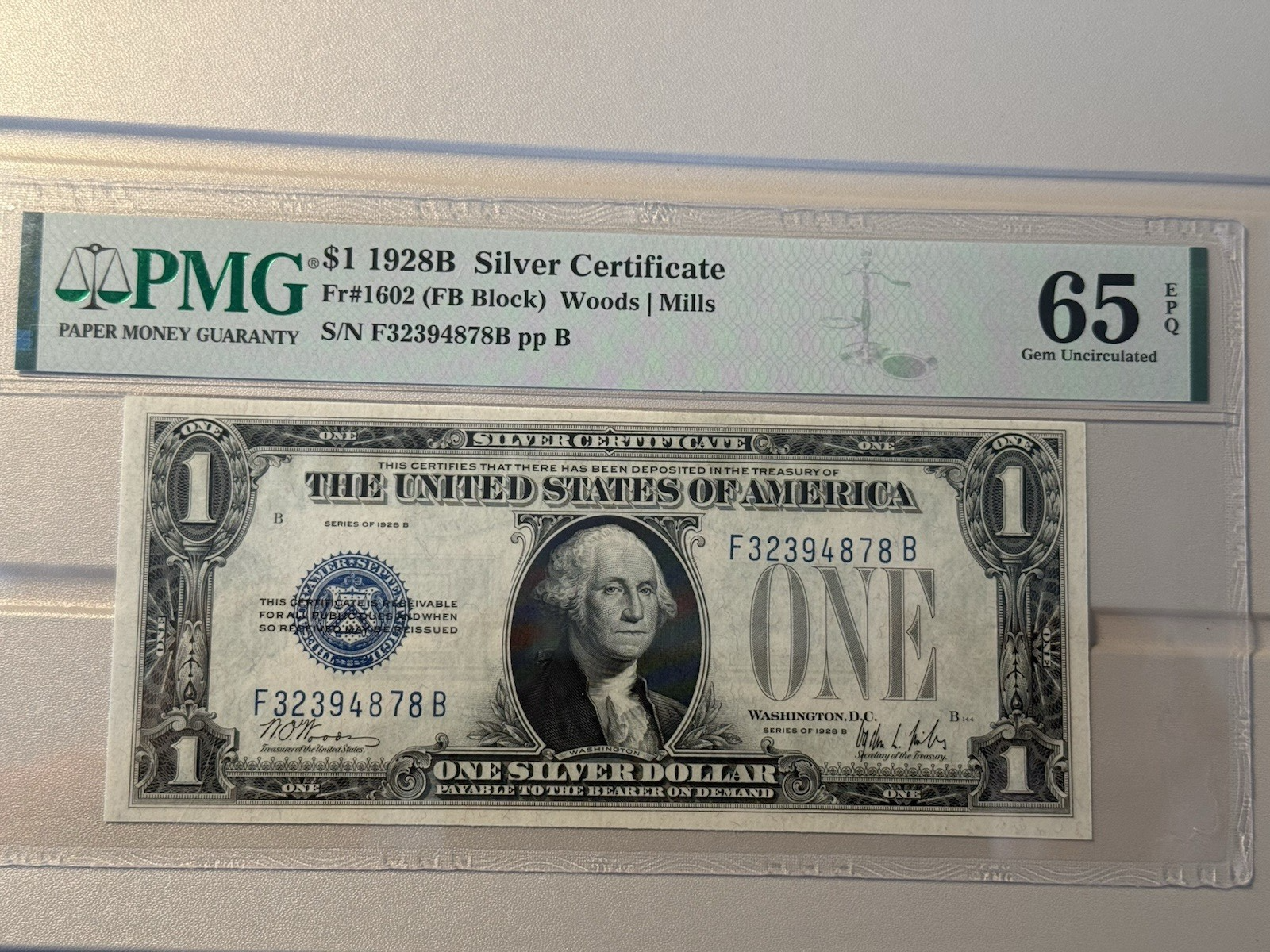 1928B $1 Silver Certificate PMG 65 EPQ GEM UNCIRCULATED Funny Back FB ...