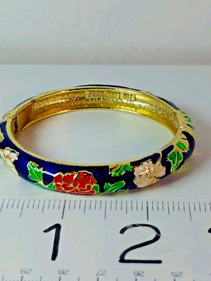 Vintage Jiu Long Xing Enamel Cloisonné Hinged Bracelet Bangle Gold Tone ...