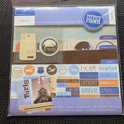 Perfect Pages Travel Scrapbook 12x12 Page Kit - 90 PCs Makes 8 Pages ...