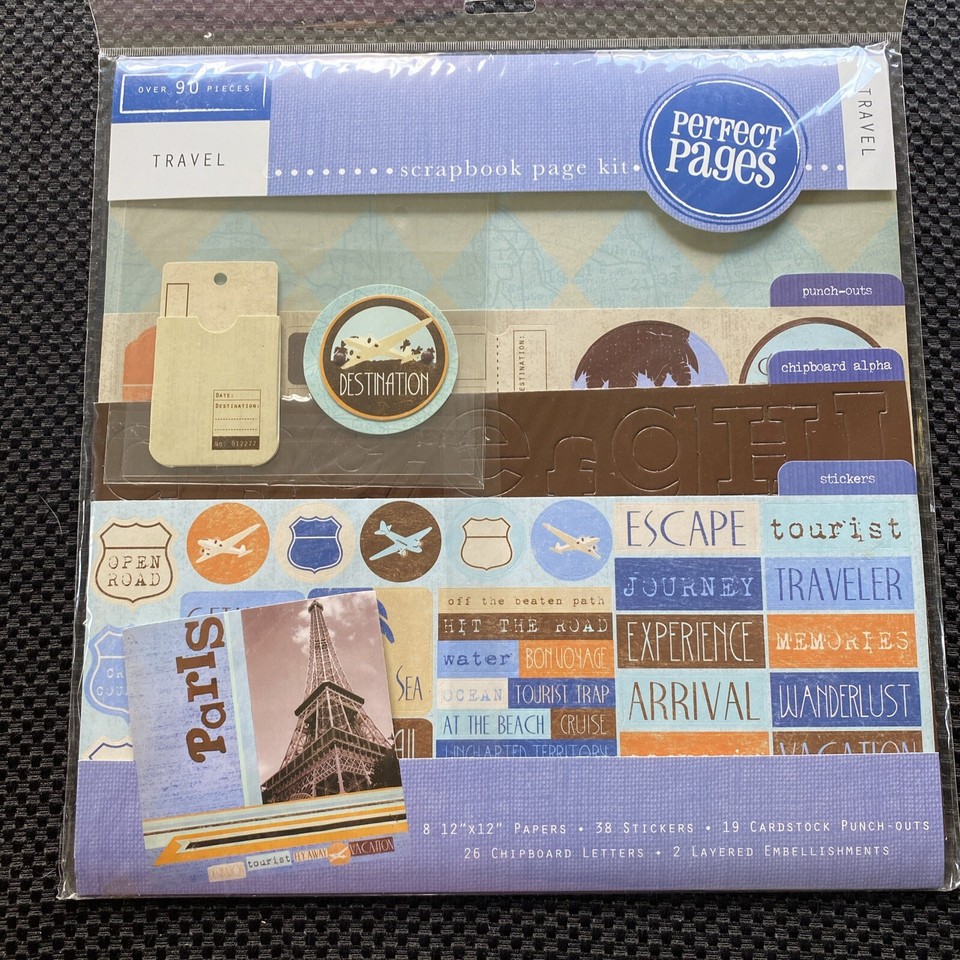 Perfect Pages Travel Scrapbook 12x12 Page Kit - 90 PCs Makes 8 Pages ...