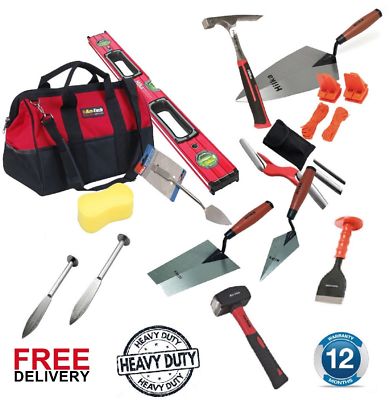 Bricklayer TROWEL SET,Plasterer Tools Set, Carry Bag, Trowels, Spirit ...