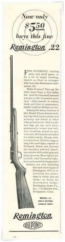 Print Ad Remington Model 33 Bolt-Action .22 Rifle 1934 1/3-Page ...