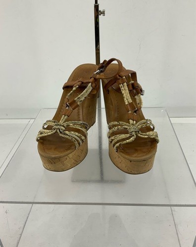 Coach Georgiana Beige & Brown Leather Strappy Platform Wedge Sandals Size 6.5 | eBay