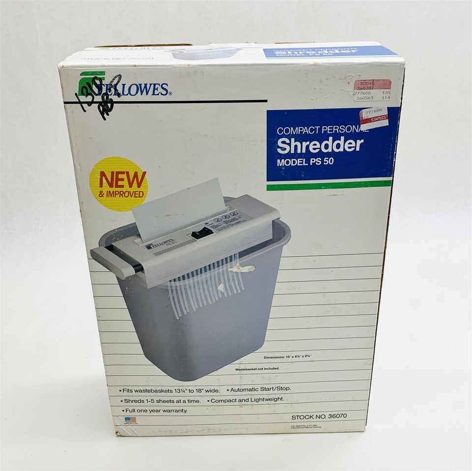 Fellowes PowerShred PS50 Compact Personal 1-5 Sheet Strip-Cut Automatic ...