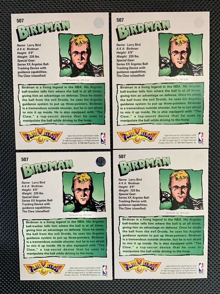 1992-93 Upper Deck Larry Bird “FaniMation - Birdman” #507 lot of 4 | eBay