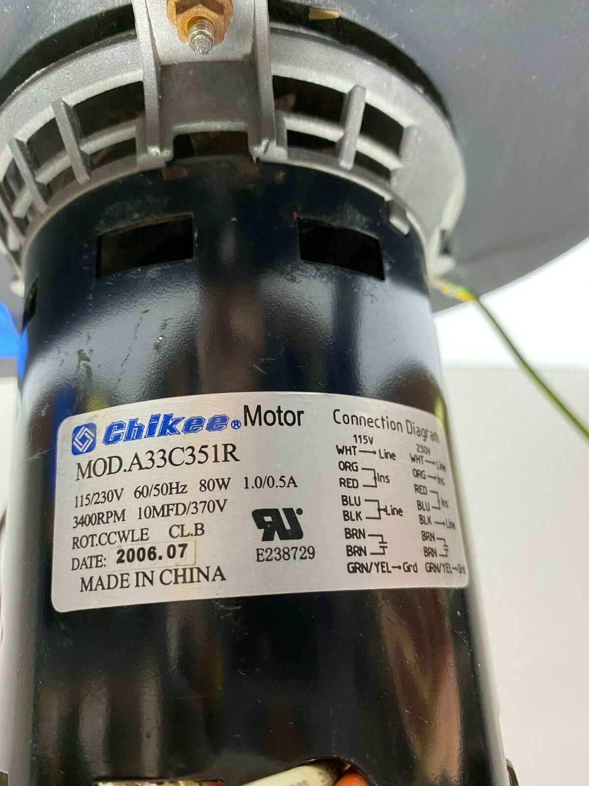 Chikee Fan Blower Motor A33C351R 3400RPM 115/230V 60/50 Hz used #M671 ...