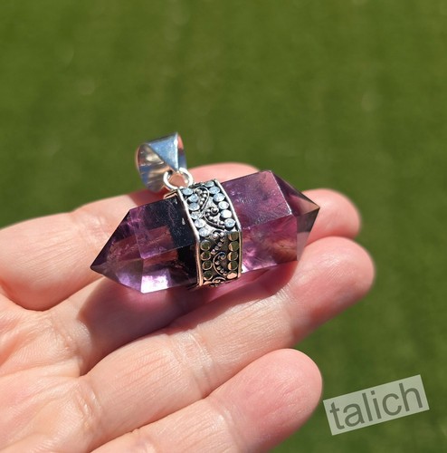 Granulated 925 Sterling Silver Horizontal Double Point Amethyst Crystal ...