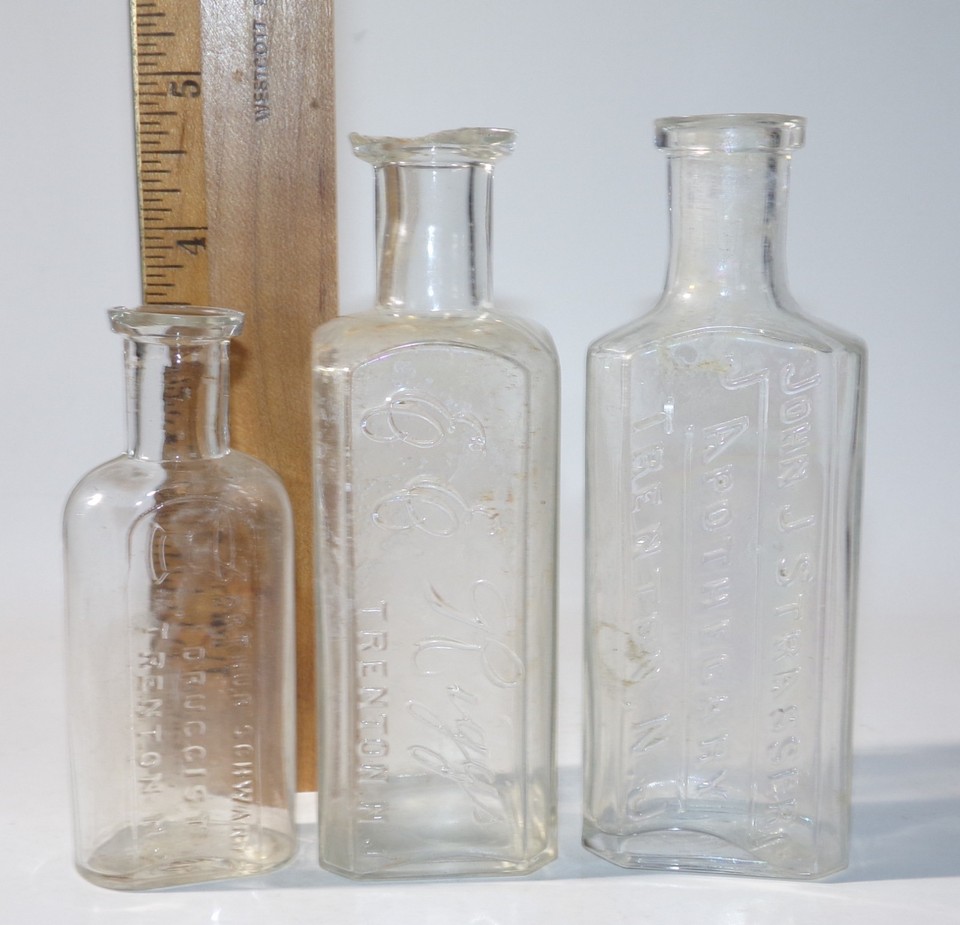 3 TRENTON NJ Drug Bottles SCHWARTZ DRUGGIST, E.E. RIGGS, STRASSER ...