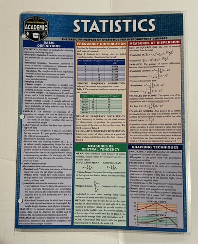 Statistics : A QuickStudy Laminated Reference Guide by John Mijares (2005, Book, Other) for sale ...