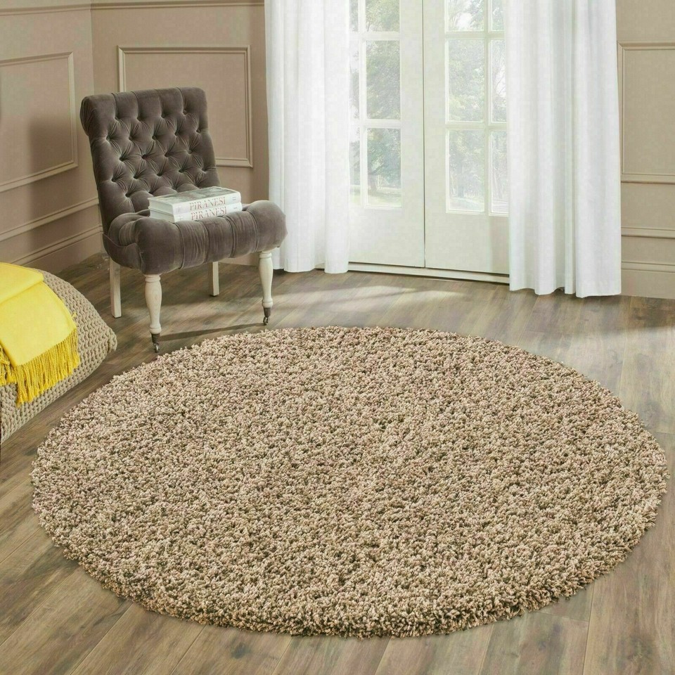 MODERN Circle Round Verona Shaggy Rugs Thick Pile Floor Round Mats Area ...