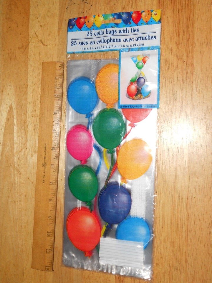 Balloon Design Birthday or ANY OCCASION 11" T Cellophane Loot Party ...