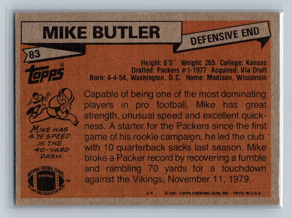 Mike Butler #83 1981 Topps Green Bay Packers RC | eBay