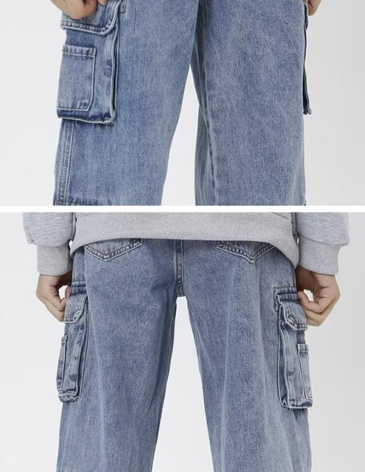 Men's Light Blue Straight Leg Pockets Denim Jeans Pants Trousers Punk ...