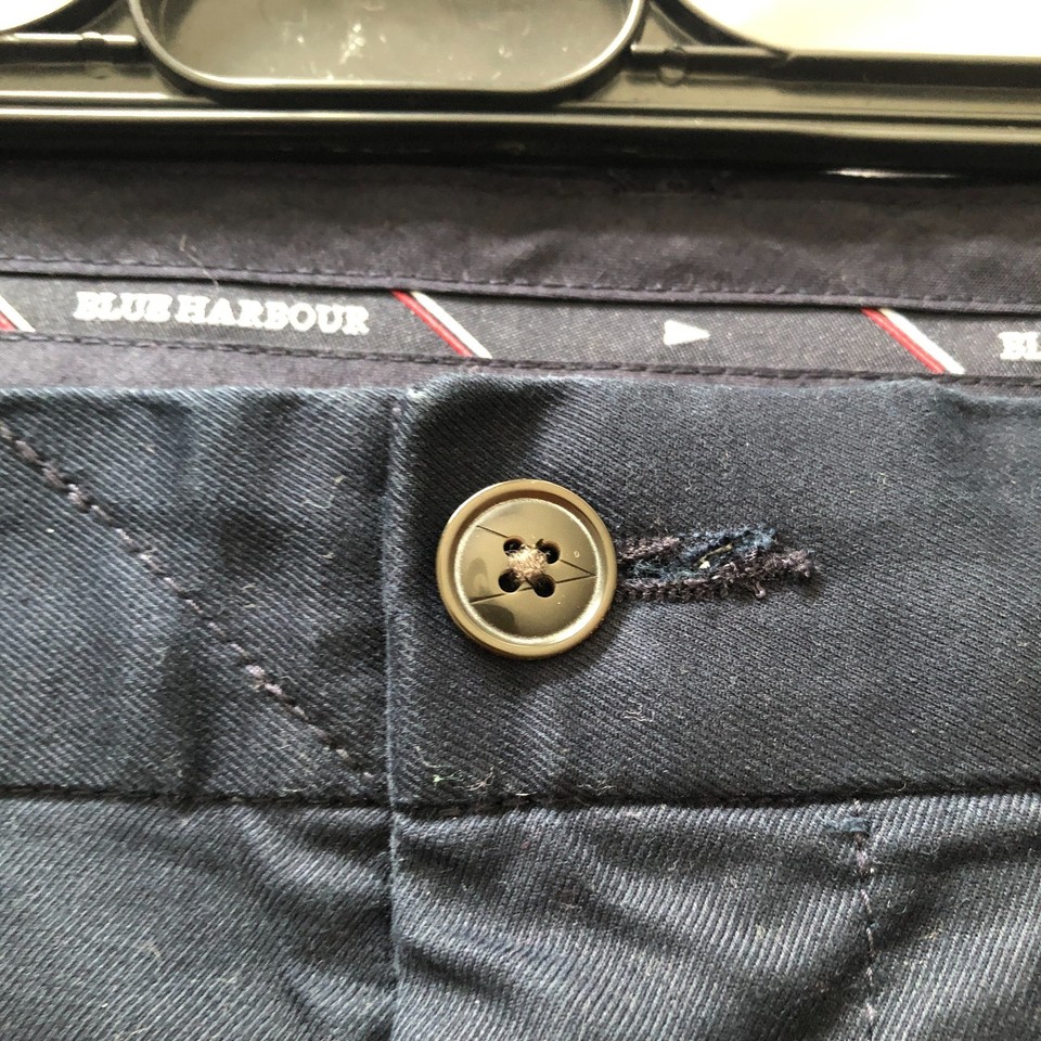 M&S Blue Harbour Straight Men’s Navy Trousers Flat Front Pockets Waist ...