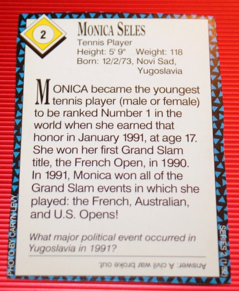 Monica Seles 1992 Sports Illustrated Kids Tennis Player Card No. 2 | eBay
