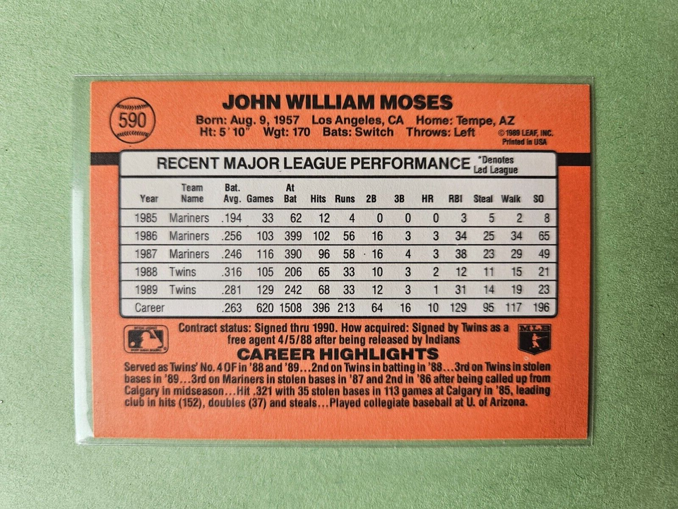 John Moses Baseball card #590 Donruss 1990 Minnesota Twins | eBay