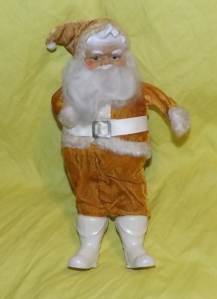 🎅 Vintage Rushton Santa Claus 12" Doll Rare Gold Suit Rubber Face Boots ...
