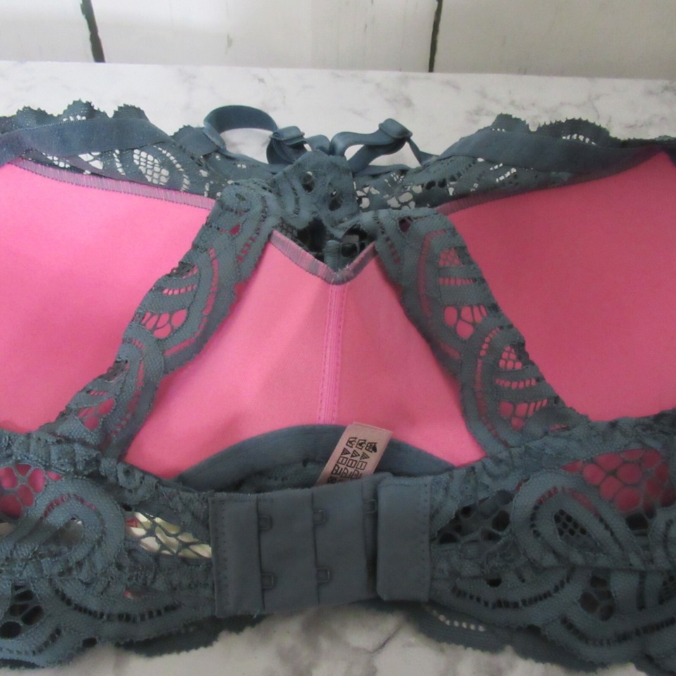 New Victorias Secret Push Up Bralette M Medium Green Lace High Neck ...