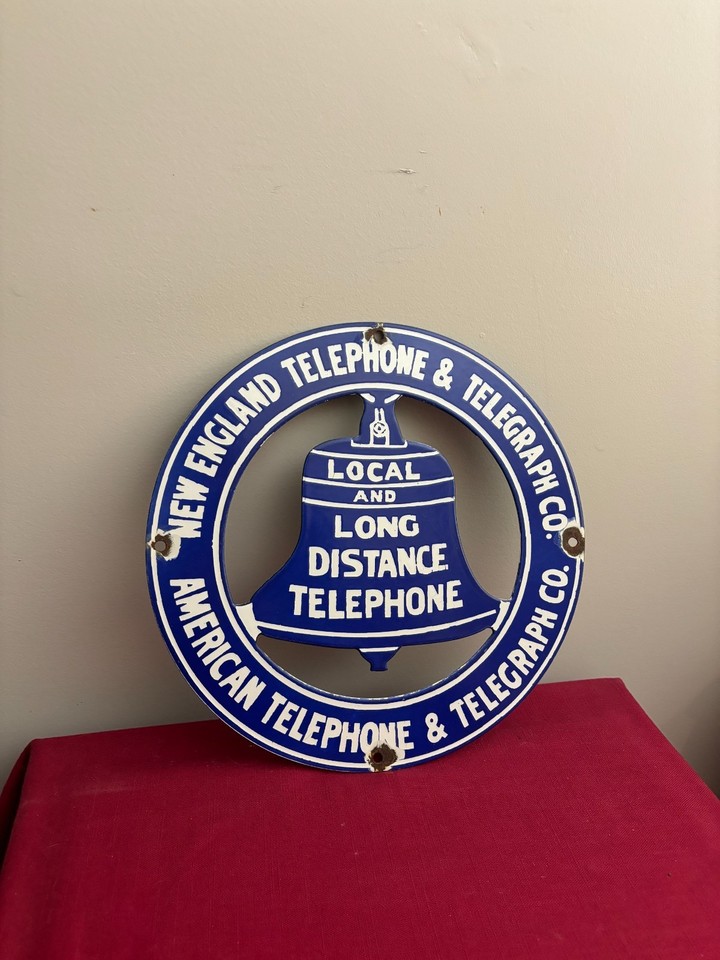 VINTAGE TELEPHONE PORCELAIN SIGN AMERICAN TELEGRAPH NEW ENGLAND PHONE ...