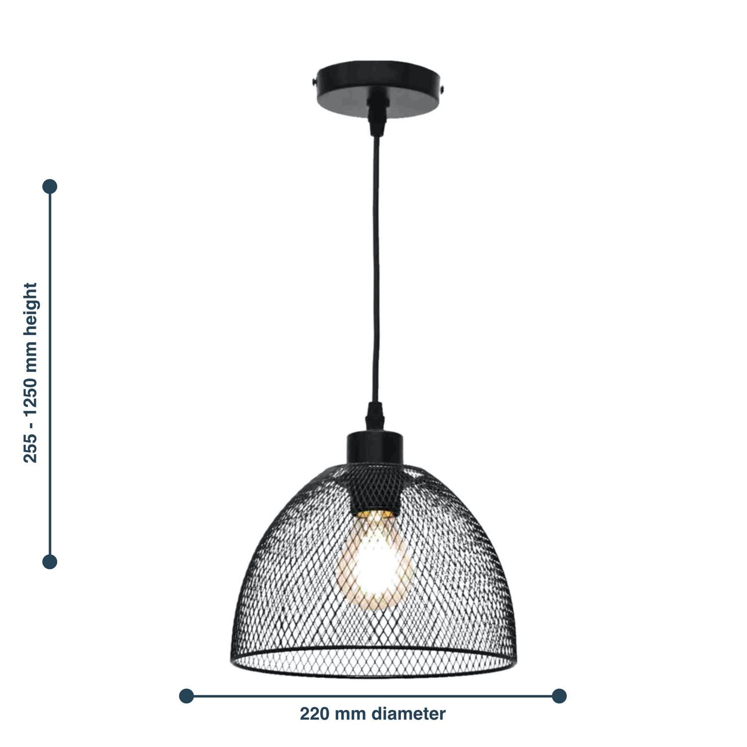 Set of 2 Matt Black Mesh Ceiling Pendant Light Fittings Industrial 22cm ...