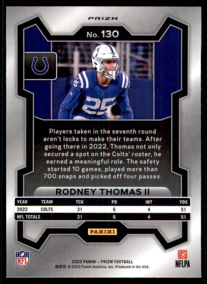 Rodney Thomas II 2023 Prizm Football Green Wave Indianapolis Colts #130 ...