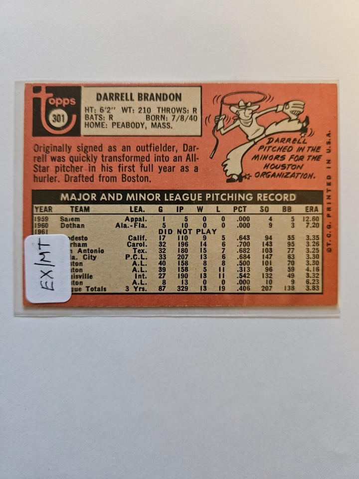 1969 TOPPS DARRELL BRANDON #301 EX/MT COMBINED SHIPPING | eBay