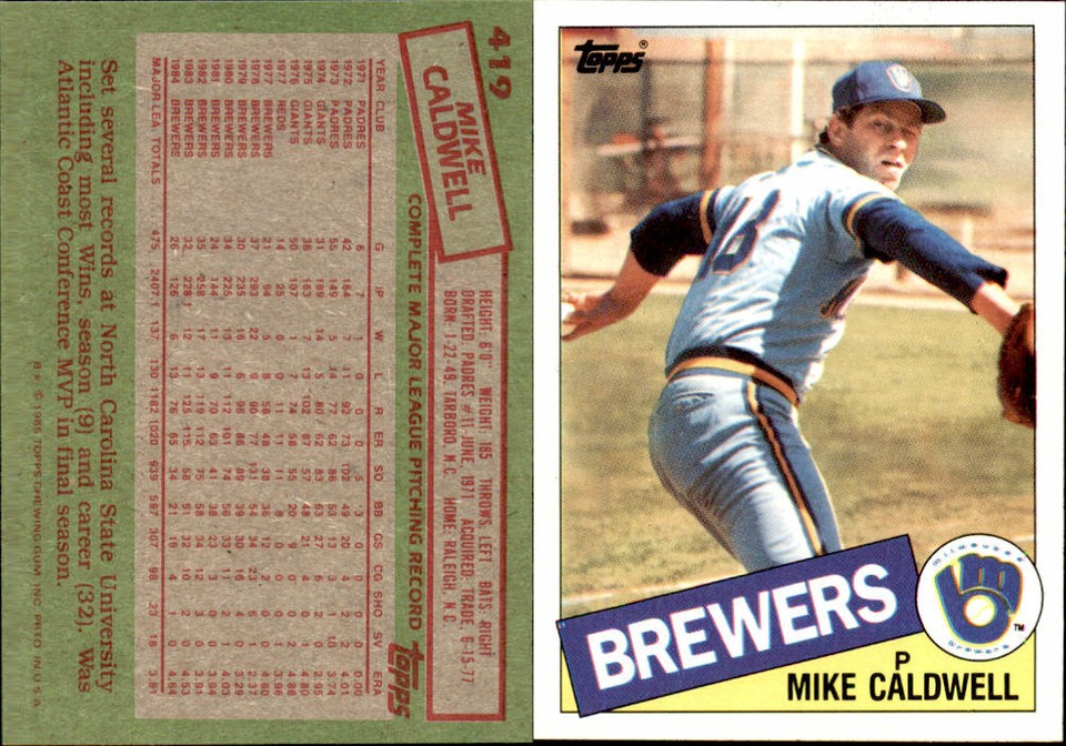 1985 Topps Baseball Cards Complete Your Set U-Pick #'s 401-600 NM/MINT ...