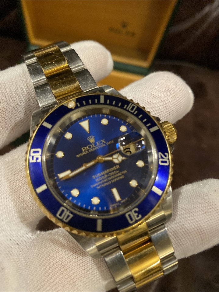 ROLEX Submariner Blue Face 18k Gold Stainless Steel Original Box Papers ...