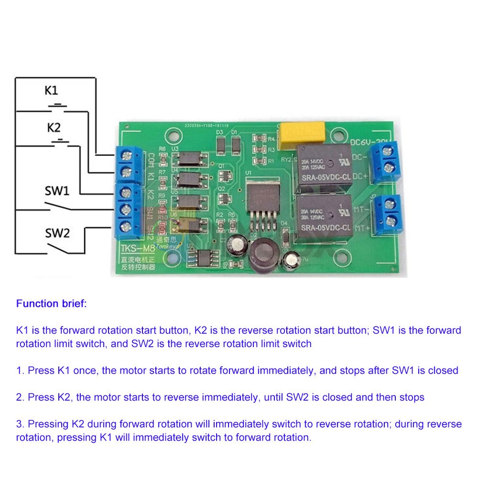 5V/12V/24V DC Motor Controller Forward Reverse 20A High Current Control ...