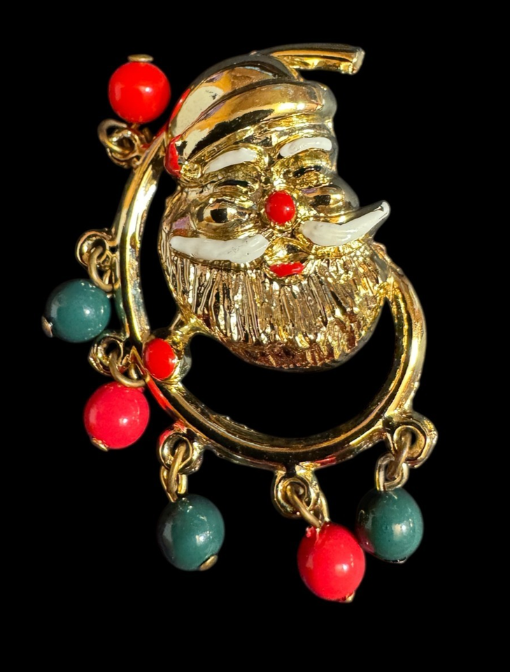 Vintage Gold Tone Enamel Santa Clause Brooch/Pin New | eBay