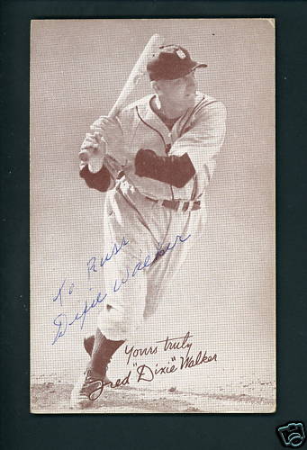 Dixie Walker Brooklyn Dodgers SIGNED 1939-46 Exhibit Card with JSA auth ...