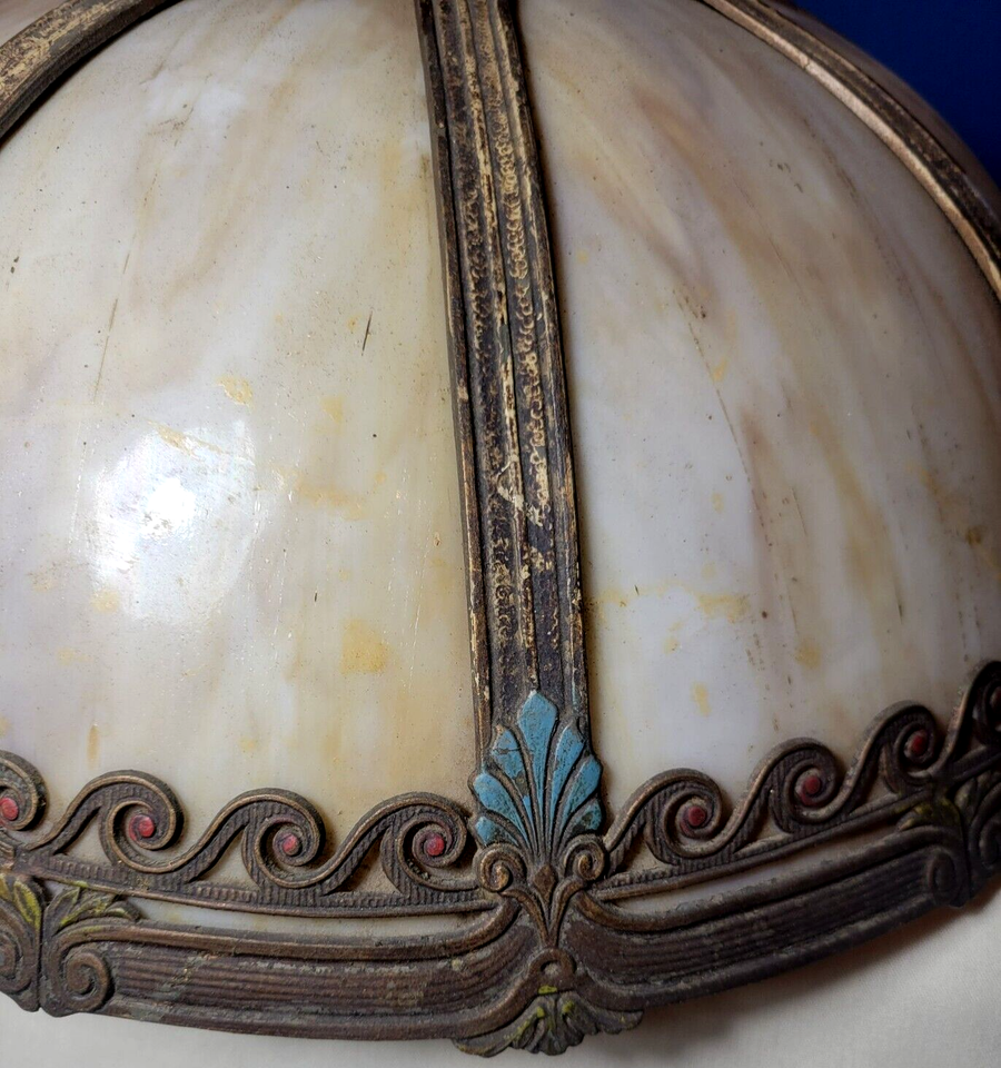 Antique Arts & Crafts Nouveau 8 Panel Slag Glass Bronze Lamp Shade ...