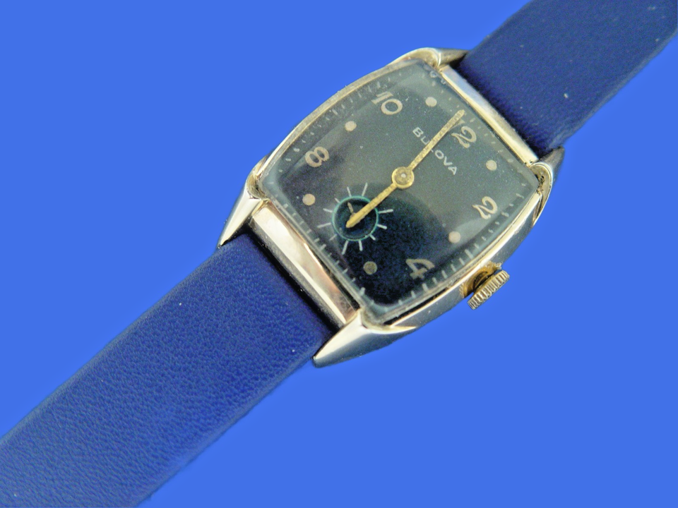 *SERVICED & WARRANTY*M BULOVA 1951 EARLY*CURVEX*STYLE CURVE BEZEL DARK ...