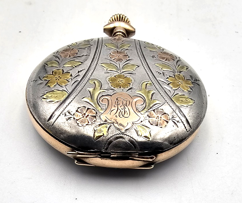 Antique Progress USA Pocket Watch Sterling Silver Case Tri-Color For ...