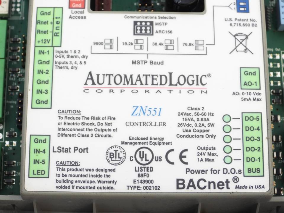 AUTOMATED LOGIC MODEL ZN551 HAVC UNITS VAV ZONE CONTROLLER BACNET 24VAC ...