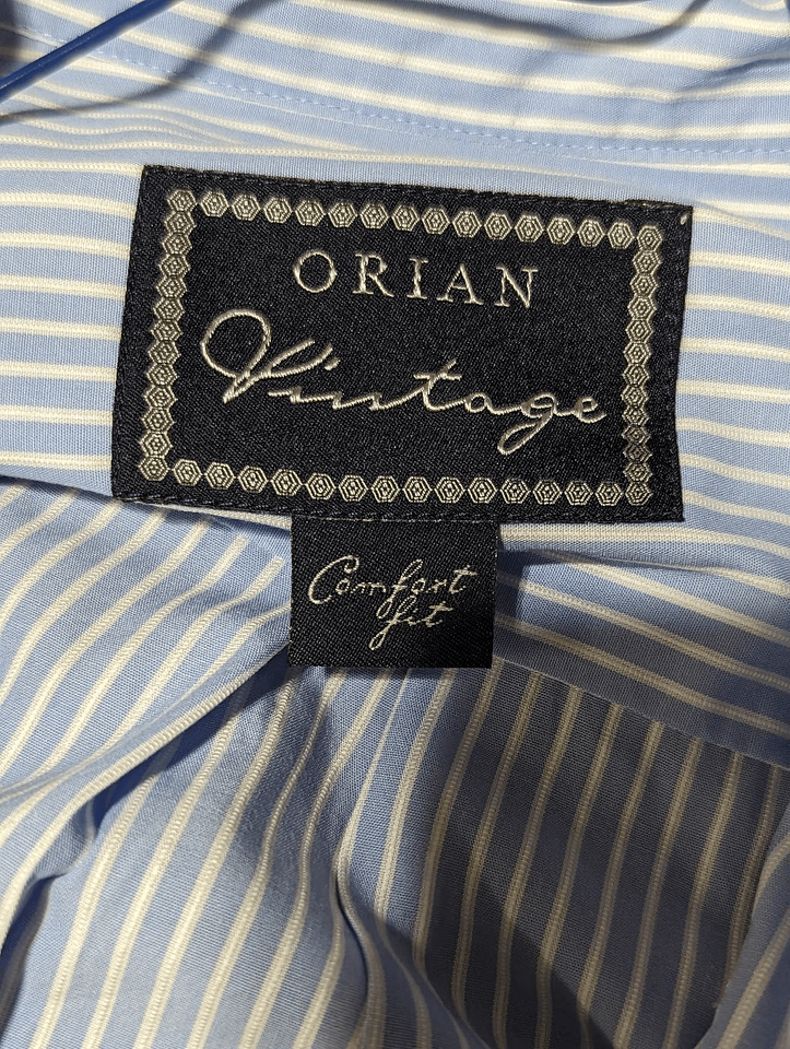 Orian Vintage Men's Blue and White Striped Long-Sleeve Button-Down ...