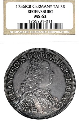 German States Regensburg 1756 Taler Coin Thaler NGC MS 63 VZ/STG UNC ...