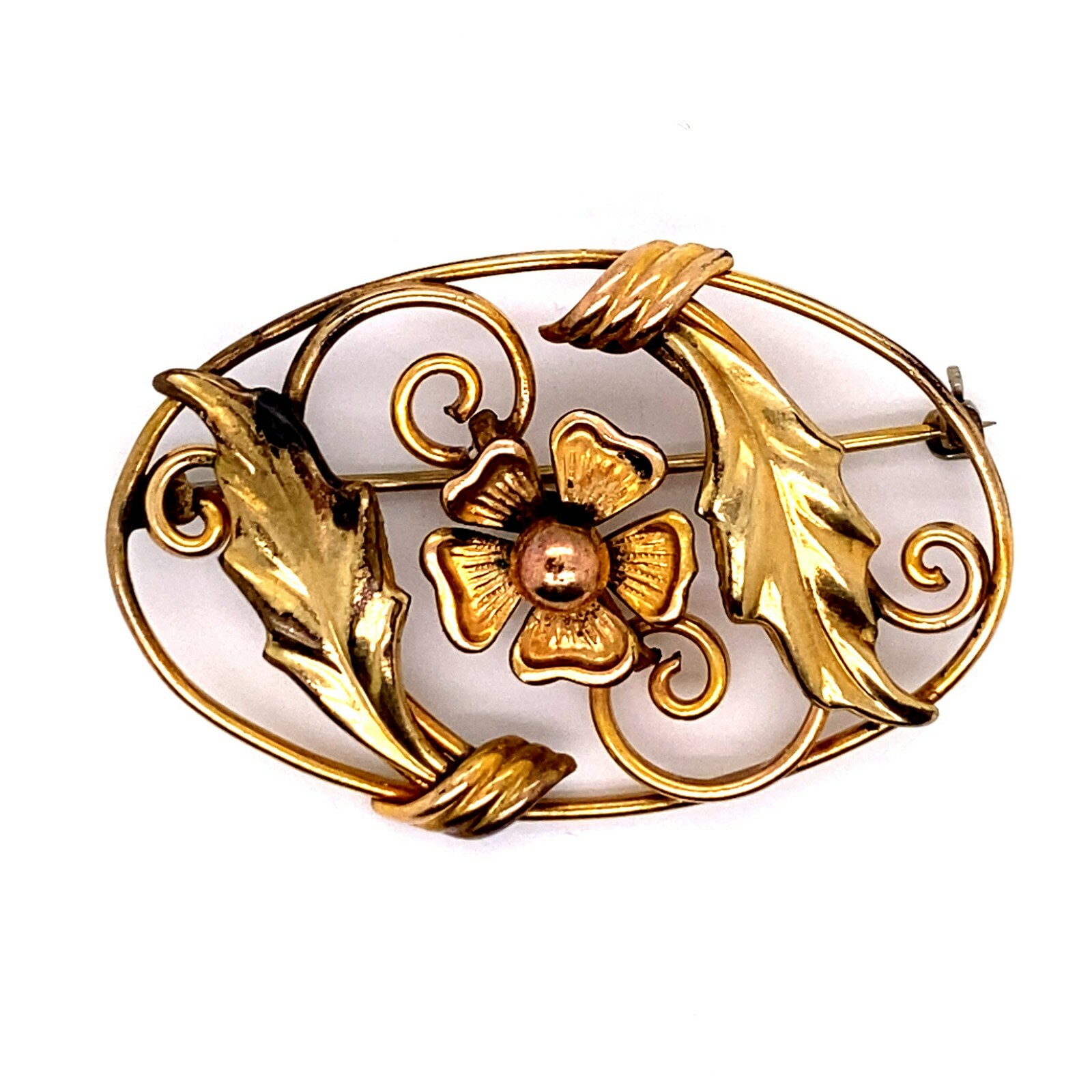 VTG Estate BB 1/20th 12K Gold Filled Flower Leave Foral Oval Brooch Pin ...
