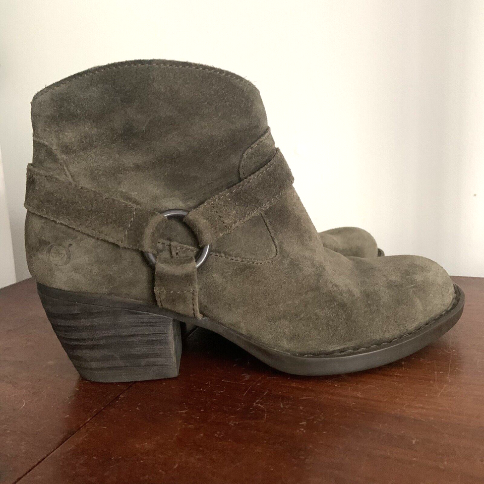 BORN Green Suede Leather Western Harness Ankle Boots Womens 7 Booties ...