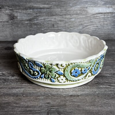 Vintage Inarco Green Blue Flower Dish E-3806 Made In Japan 9” | eBay