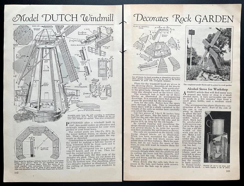 “Model Dutch Windmill Decorates Rock Garden” 1933 HowTo Design PLANS ...