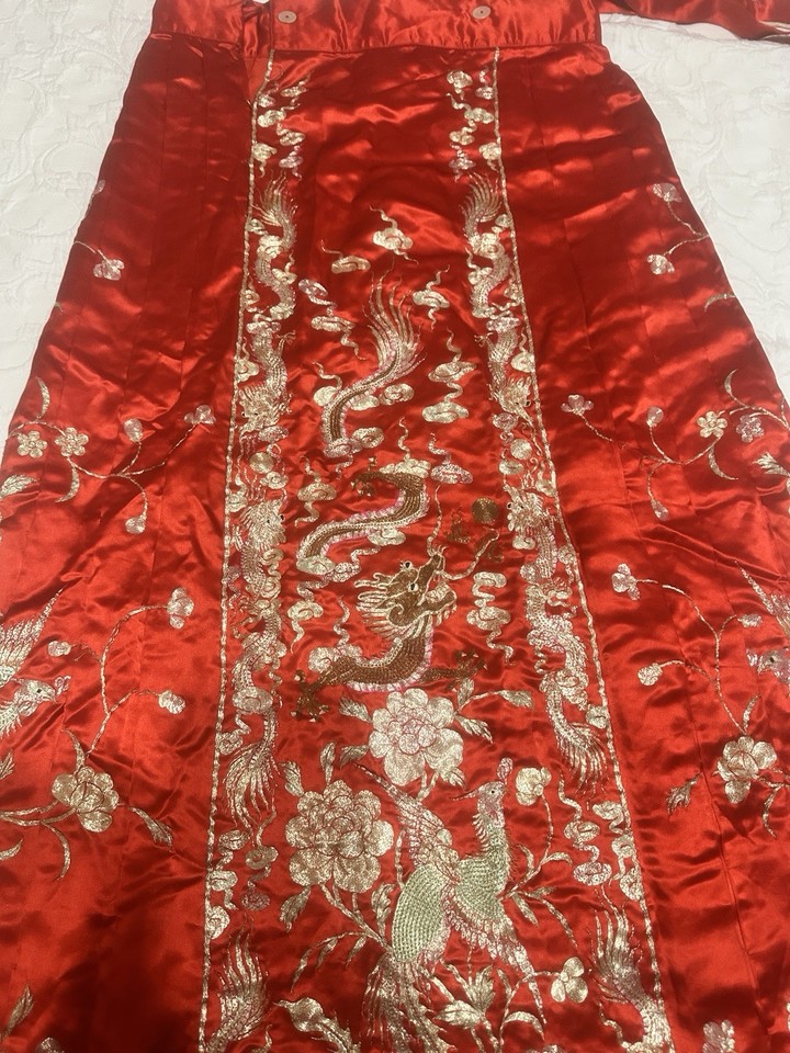 Antique Chinese Silk KWA Wedding skirt Dragon and Phoenix hand ...